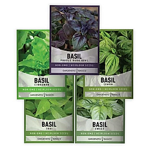 Basil Seeds for Planting Home Garden Herbs - 5 Variety Herb Pack Thai, Lemon, Cinnamon, Sweet and Dark Opal Basil Seeds Herb Seeds for Indoors, Outdoors, Hydroponics & Aquaponic by Gardeners Basics