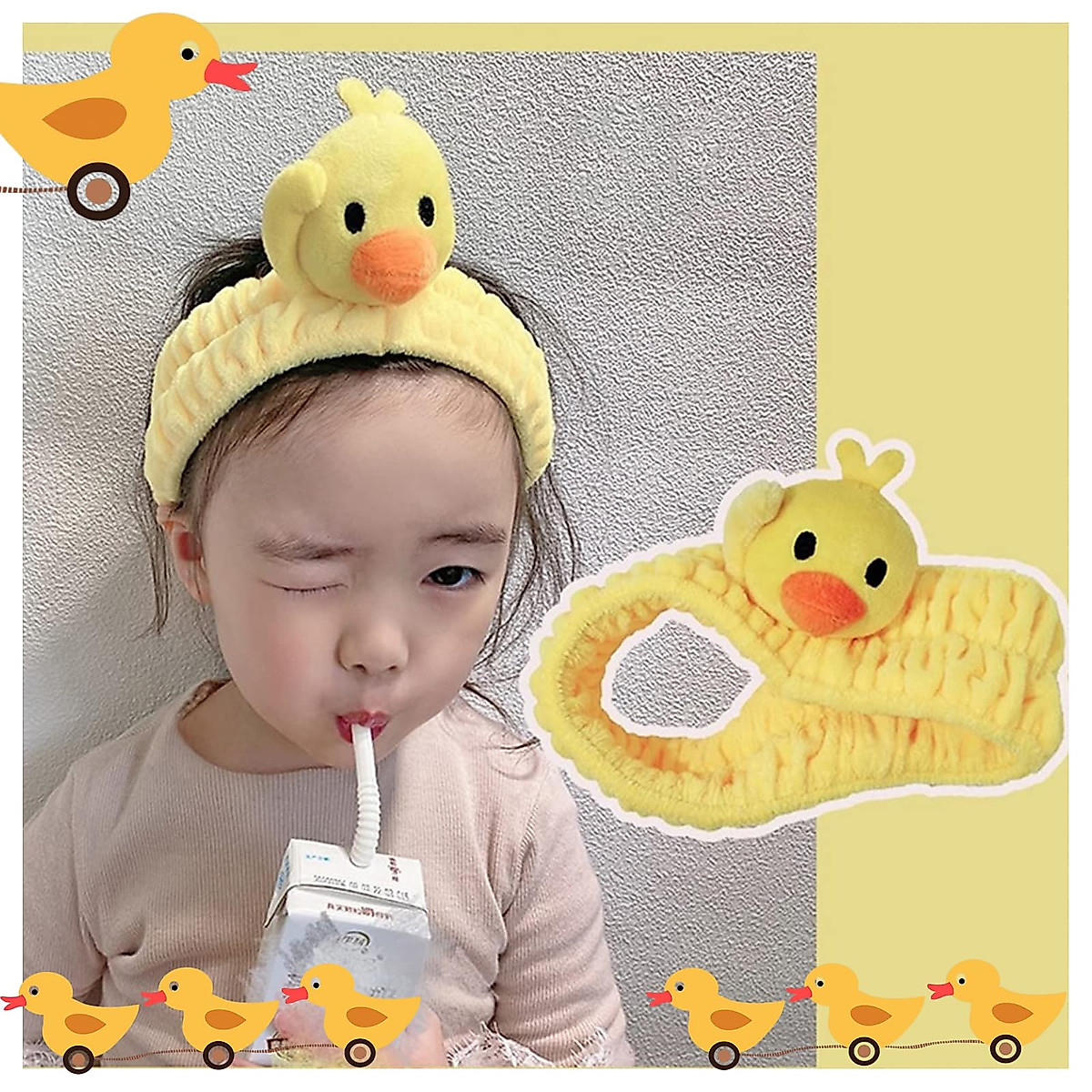 Cualque Funny Duck Headband, Cute Animal Frog Cat Duck Star Flower Dinosaur Spa Face Wash Headband Cute Makeup Headband Face Washing Hair Bands Shower Yoga Head Wraps (Duck)