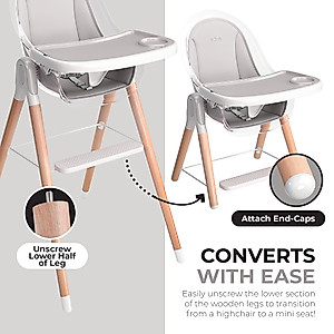 High Chair by Children Of Design Non-Reclinable 6 in 1 Baby Highchair for Babies and Toddlers, Modern Wooden, Easy to Clean, Removable Tray and Cushion