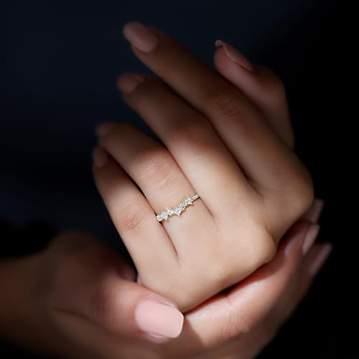 Moissanite Half Eternity Band Ring for Women, Certified Wedding Band Ring, D Color VS1 Clarity - With Jewelry Box, 14K White Gold, Size:US 11.00