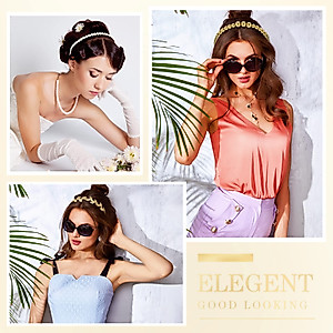 Juinte 12 Pcs Pearls Headband Rhinestones Hairbands Faux Pearl White Bridal Headband Gold Alloy Flower Head Band Metallic Butterfly Hair Hoop Headband Wedding Hair Accessories for Women, 12 Styles