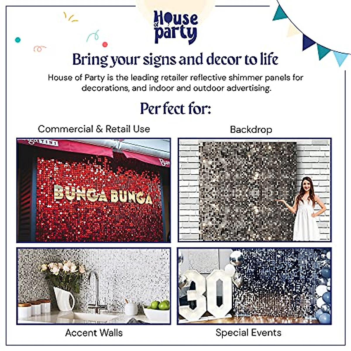 HOUSE OF PARTY Pink Shimmer Wall Backdrop - 24 Panels Round Sequin Shimmer Backdrop for Birthday Decorations | Wedding, Graduation & Bachelor Party Supplies