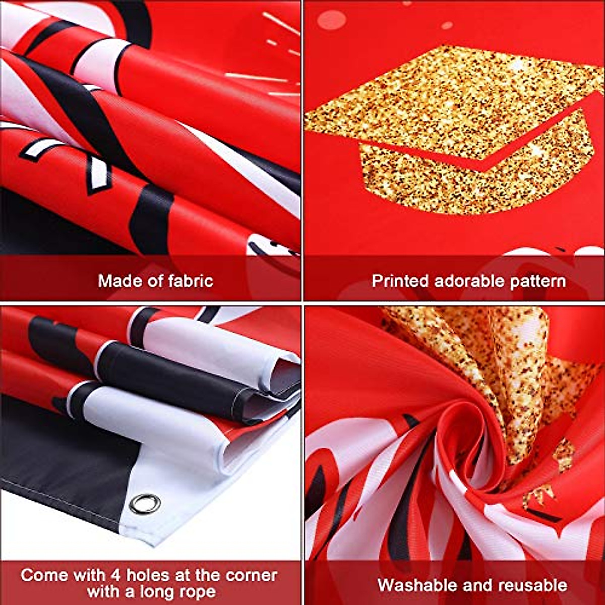 2023 Graduation Decorations Party Backdrop Large Banner for Class, Grad Photography Background Congrats Sign Graduation Favors Supplies and Prom Booth Indoor Outdoor (Red)