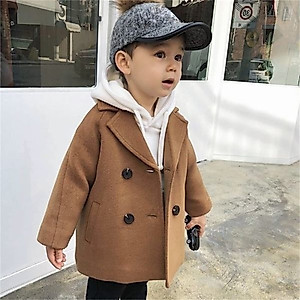 POLG Toddler Kids Plaid Coat Elegant Notched Collar Double Breasted Wool Blend Over Pea Coat Baby Girls Boys Trench Coat (Khaki, 3-4 Years)3-4T
