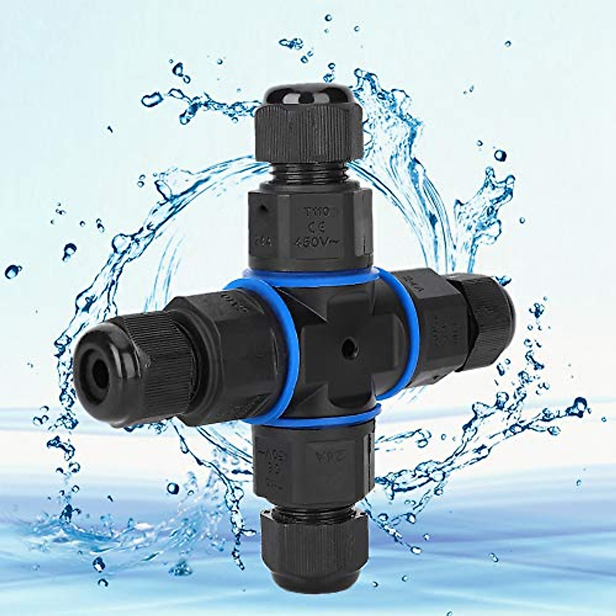 Waterproof IP68 External Junction Box, 4 Ways 4 Pin Cross Outdoor Connector, 16-20 AWG Gauge Wire/ Max 9mm Cable Distribution Terminal Box - 13A/250V