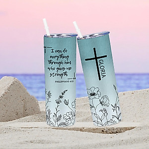 Christian Gifts for Women Faith, Personalized Name Christian Tumbler, Custom Bible Verse Coffee Cups 20oz Stainless Steel Tumblers with Lids and Straws, Inspirational Religious Jesus God Birthday Gift