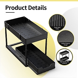 Yannimart Height Adjustable Under Sink Organizers and Storage for Bathroom and Kitchen Cabinet 2 Tier Under Sink Organizer with One Sliding as Home Kitchen Organization and Kitchen Must Haves