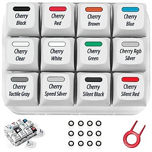 Griarrac Cherry MX Switch Tester 12-Key Mechanical Keyboard Sampler Switch Testing Tool with Keycap Puller and 24 O Rings, 40A-L & 40A-R (Printed PBT Keycap)