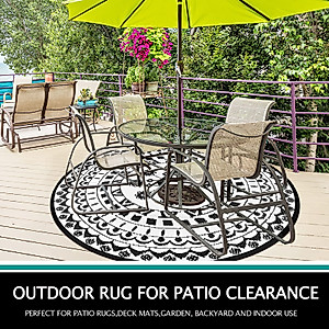 Capslpad Round Outdoor Rug for Patio 5' Reversible Mat Waterproof Plastic Straw Rug Boho Round Indoor Outdoor Area Rug for RV,Backyard,Balcony,Deck,Tent,Picnic,Beach,Camping,w/Carry Bag