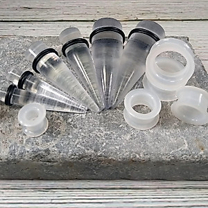 BodyJ4You 24PC Ear Stretching Kit - 00G-20mm Big Gauges - Clear Acrylic Heavy Tapers Double Flare Silicone Tunnels - Stretchers Weights Expanders Eyelets