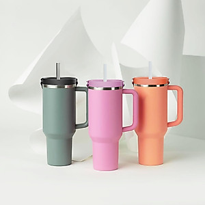 CHEETAH 40 oz Replacement Lid for Stanley Cup,Compatible with Stanley Quencher H2.0 FlowState Tumbler,with Easy Carry Soft Silicone Handle and Straws,Insulated Plastic Spill Leak Proof Lid (Frost)