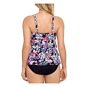Swim Solutions Women's Black Floral Stretch Full Bust Support Tummy Control Tiered Dancing Queen One Piece Swimsuit 8