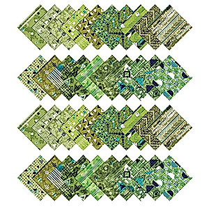 Soimoi 40Pcs Geometric & Texture Print Cotton Precut Fabrics for Quilting Craft Strips 2.5x42inches Jelly Roll - Green