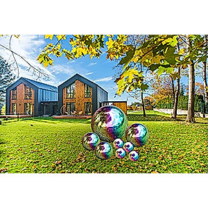 Kunjocy Stainless Steel Gazing Ball, 8 Pcs 50-150mm Rainbow Mirror Hollow Ball Reflective Garden Sphere, Floating Pond Balls Gazing Globe for Home Garden Decorations (8 Pcs Mix)