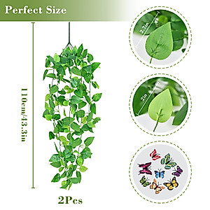 Waipfaru 2pcs Artificial Hanging Plants, 3.6FT Fake Hanging Plants, Fake Ivy Vines with Full Leaves, Faux Hanging Greenery Pothos for Wall Room Bathroom Indoor Outdoor Home Shelf Office Decor