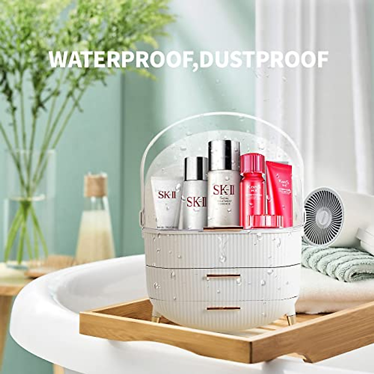 Zglori Makeup Organizer - Cosmetics & Skincare Storage Box with Lid & Drawers, Water & Dust Free, Vanity Organizer for Dresser, Countertop, Bathroom (WHITE)