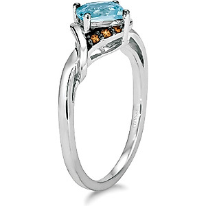 LE VIAN 5/8 Carat Cushion Cut Blue Aquamarine and Chocolate Diamond Twist Ring for Women in 14k White Gold (Fancy Brown, SI1-SI2) Anniversary Promise Ring Size 5.25