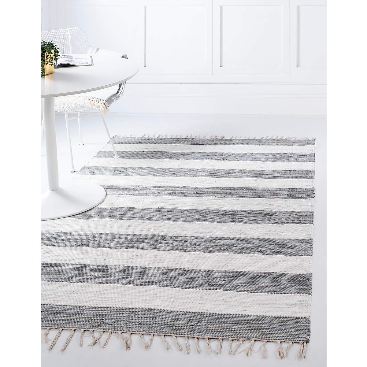 Unique Loom Chindi Rag Collection Area Rug - Striped (2'x 3' 1" Rectangle, Gray/ Ivory)