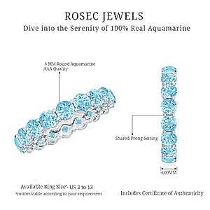 Certified Natural Aquamarine Full Eternity Ring, AAA Quality, March Birthstone Ring - With Jewelry Box, 14K White Gold, Size:US 6.50