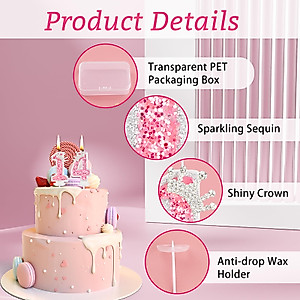 DAJISI 2.95 Inch Birthday Candle for Cake, Pink Birthday Candles Number Candles for Birthday Cakes with Crown Large Sparkler Candles for Cake Topper Decoration (Pink Crown 5)