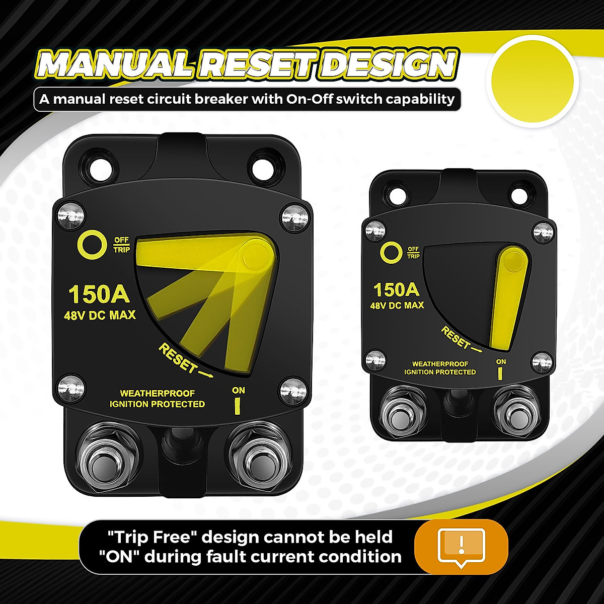 ULVACK 80 Amp Circuit Breaker for RVs Trolling Boat Marine Truck Vehicles Stereo Audio Electronic Battery Solar System, 12V-48V DC, Flush Mount Fuse Inline Holder with Manual Reset Switch Waterproof