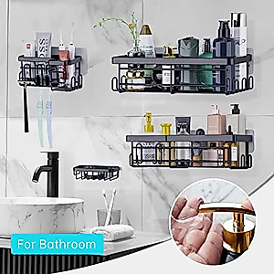 Shower Caddy Organizer 4 Pack+ Loofah, Vphom Rustproof Shower Shelf Racks for Inside Shower with 22 Hooks, Adhesive Shower Shelves for Bathroom Storage Kitchen Dorm Room Essential organizador de ducha