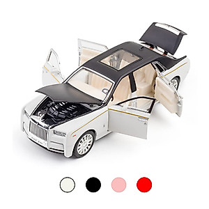 Metal Toy Cars of Rolls-Royce Phantom, 1:32 Scale Rolls-Royce Model Diecast Cars with Sound/Light/Pull Back, Rolls Royce Car Toy Gift for Christmas Newyear Birthday (1:32 Rolls Royce Phantom -White)