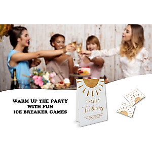 Sun Theme Favorite Family Traditions Baby Shower Games Set(1 Sign and 20 Cards), Games for Baby Shower, Wedding Shower, Bridal Shower, Game Night, Gender Reveal Party, Family Day Decorations 07