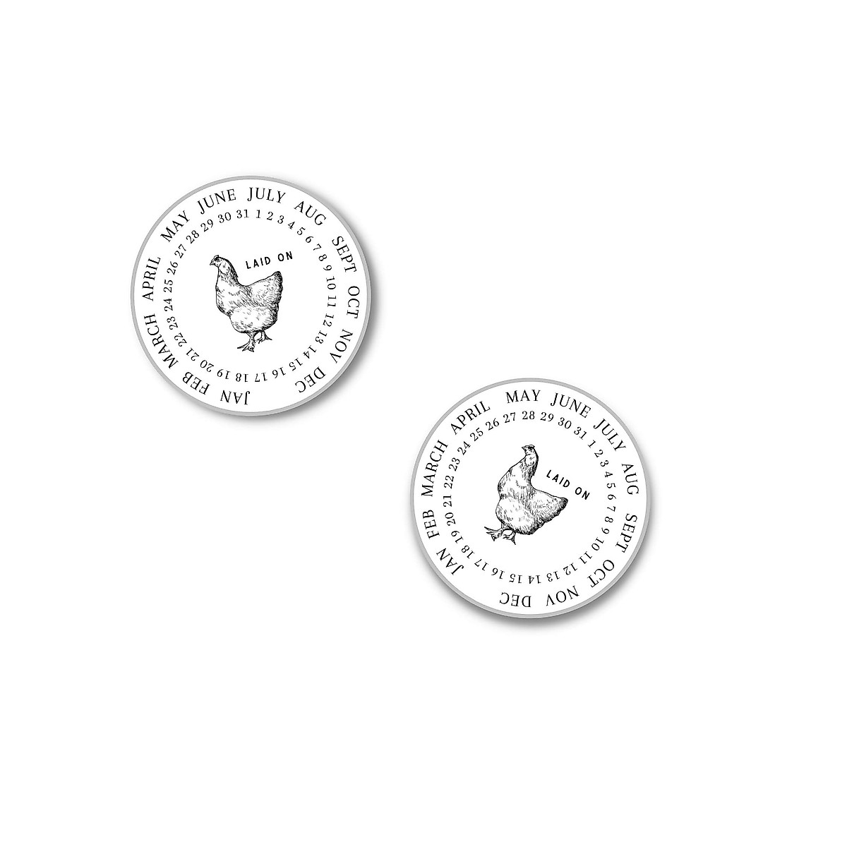 Laid On Date Stickers | 50 Pack | 2" Round Stickers | Farm Fresh Stickers, Egg Carton Stickers, Date Stickers for Fresh Eggs | White and Black with Chicken Design