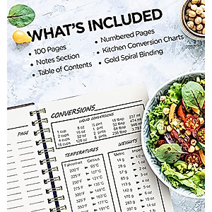 A5 (5.5” x 8.5”) Recipe Book to Write in Your Own Recipes, Durable Gloss Laminated Cover, Gold Spiral Binder, Gold Leaf Vintage Leather Look, 100 Pages Paper, Family Heirloom Keepsake