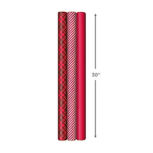 Hallmark Holiday Wrapping Paper with DIY Bow Templates on Reverse (3 Rolls: 120 sq. ft. ttl) Red Plaid, Stripes, Polka Dots for Christmas, Valentines Day, Birthdays, Graduations