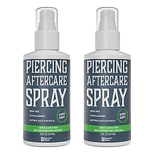 2 Pack Piercing Aftercare Spray (8 OZ Per Bottle) - Gentle on Contact - Made in USA