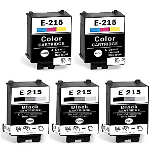 YLULEFFA 215 Ink Cartridges T215 Remanufactured for WF-100 WF-110 wf110 wf100 Printer, Pigment 5-Pack: 3 Black, 2 Color