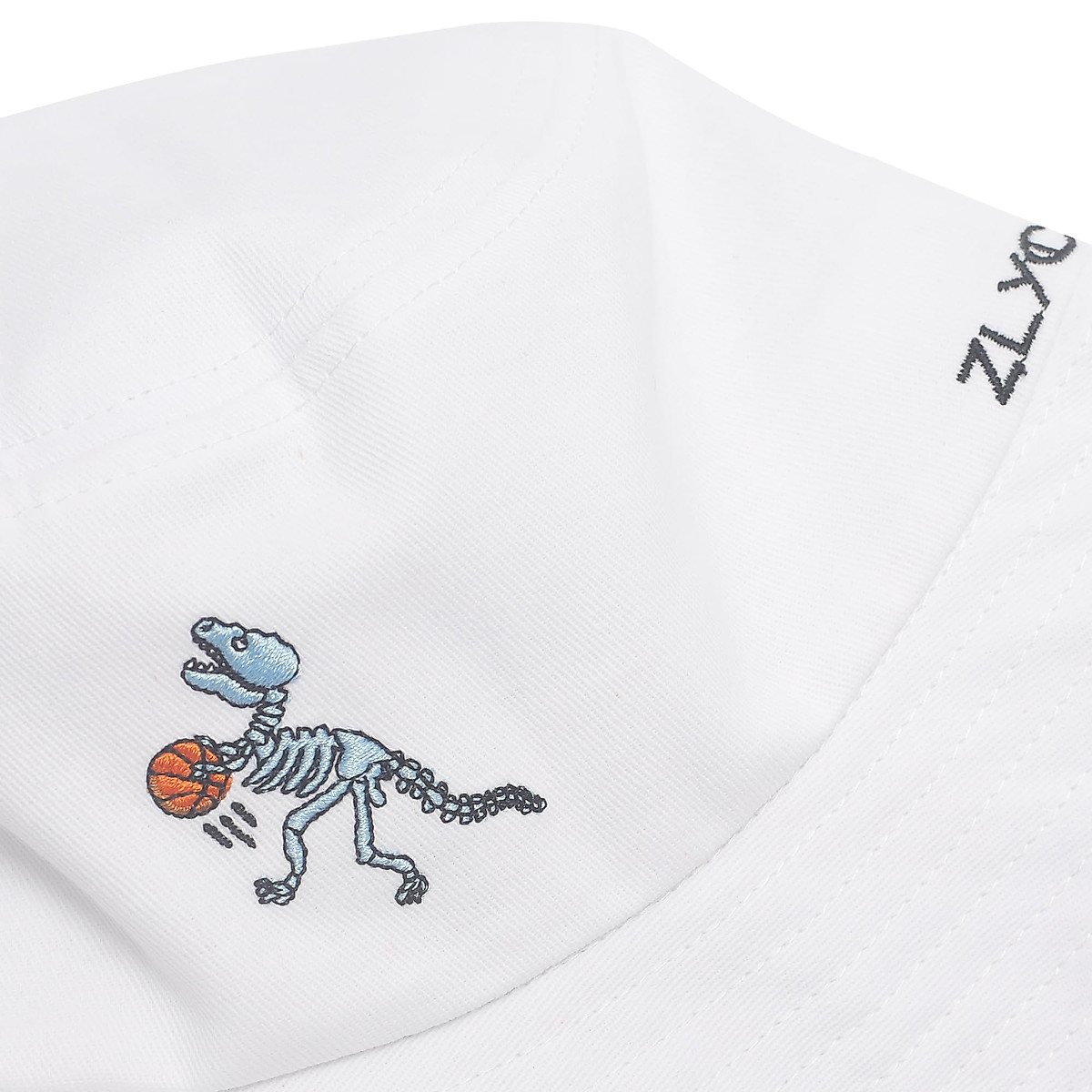 ZLYC Unisex Fashion Embroidered Bucket Hat Summer Fisherman Cap for Men Women Teens (Dinosaur Skeleton White)