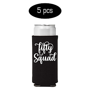 Veracco Fifty AF Fifty Squad 50 Years Slim Can Coolie Holder 50th Birthday Gift Fifty Squad and Fabulous Party Favors Decorations (Black/White, 6)
