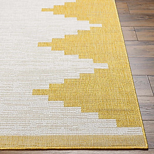 Hauteloom Djugun Outdoor Runner Rug - Outside Porch Patio Rug Carpet - Waterproof Rug - Geometric - Yellow, Off White, White, Cream, Bone - 2'7" x 12'