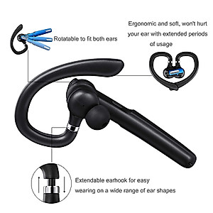 COMEXION Bluetooth Headset, Wireless Bluetooth Earpiece V5.0 Hands-Free Earphones with Stereo Noise Canceling Mic, Compatible iPhone Android Cell Phones Driving/Business/Office