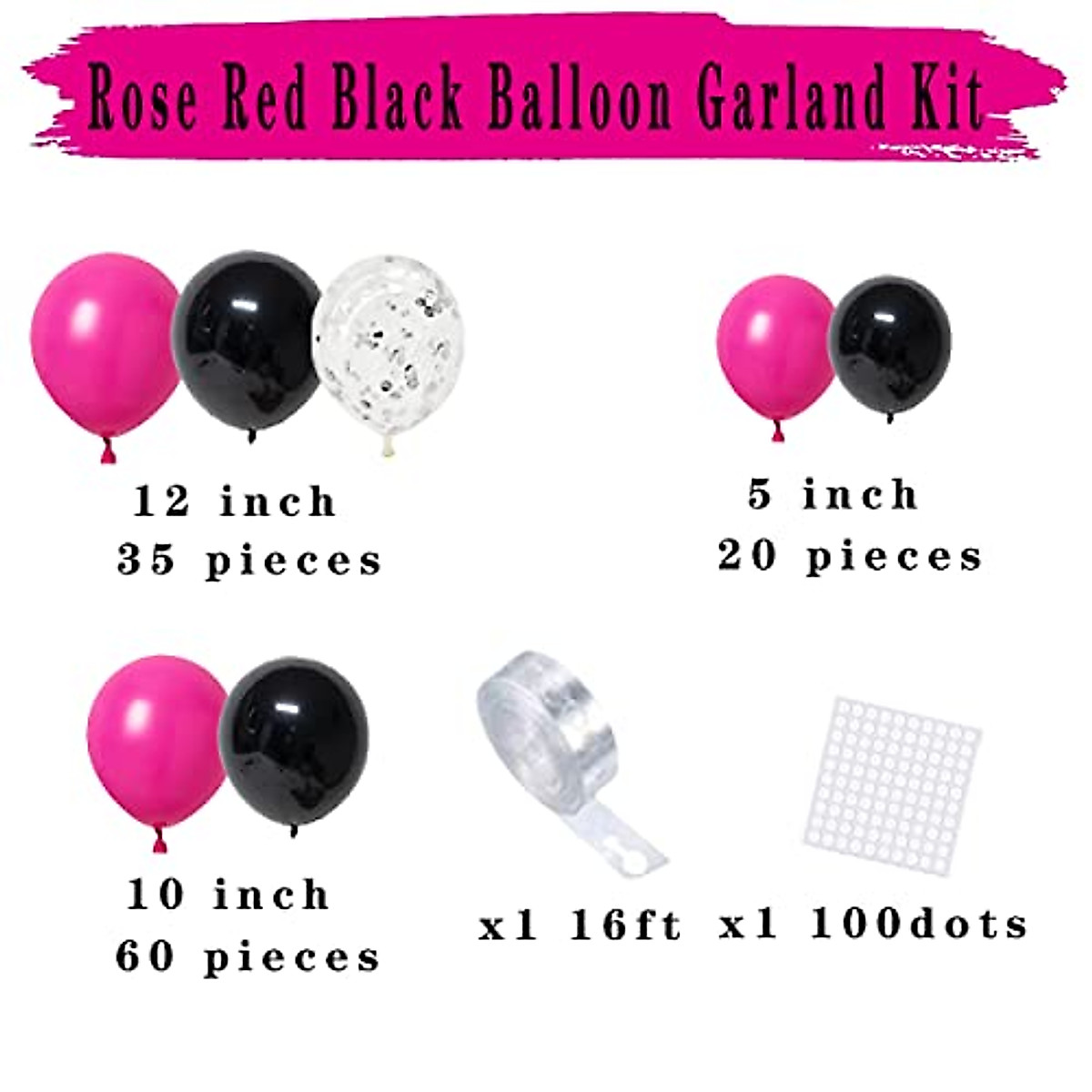 Rose Red Black Hot Pink Balloon Garland Arch Kit - 117PCS Rose Red Hot Pink Black Balloon Silver Confetti Balloons for Girl 16th 18th 21th Birthday Baby Shower Graduation Bachelorette Party