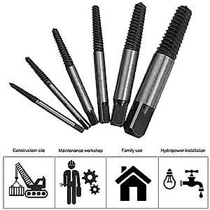 6 Pcs Broken Bolt Extractor Kit, Pipe Screw Extractor Set, Damaged Bolt Water Pipe Remover Set for 1/8 to 1 inch Thread Broken Stud, Screw, Bolt Easy Back Out