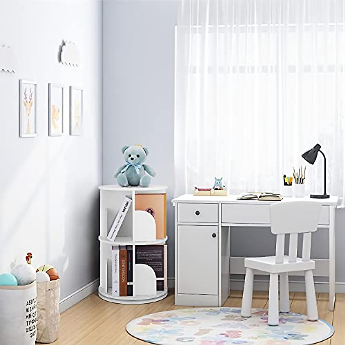 NAIYUFA Rotating Bookshelf 360 Display Floor Standing Bookcase Storage Rack for Kids&Adults Multi-Functional Bookshelf Organizer