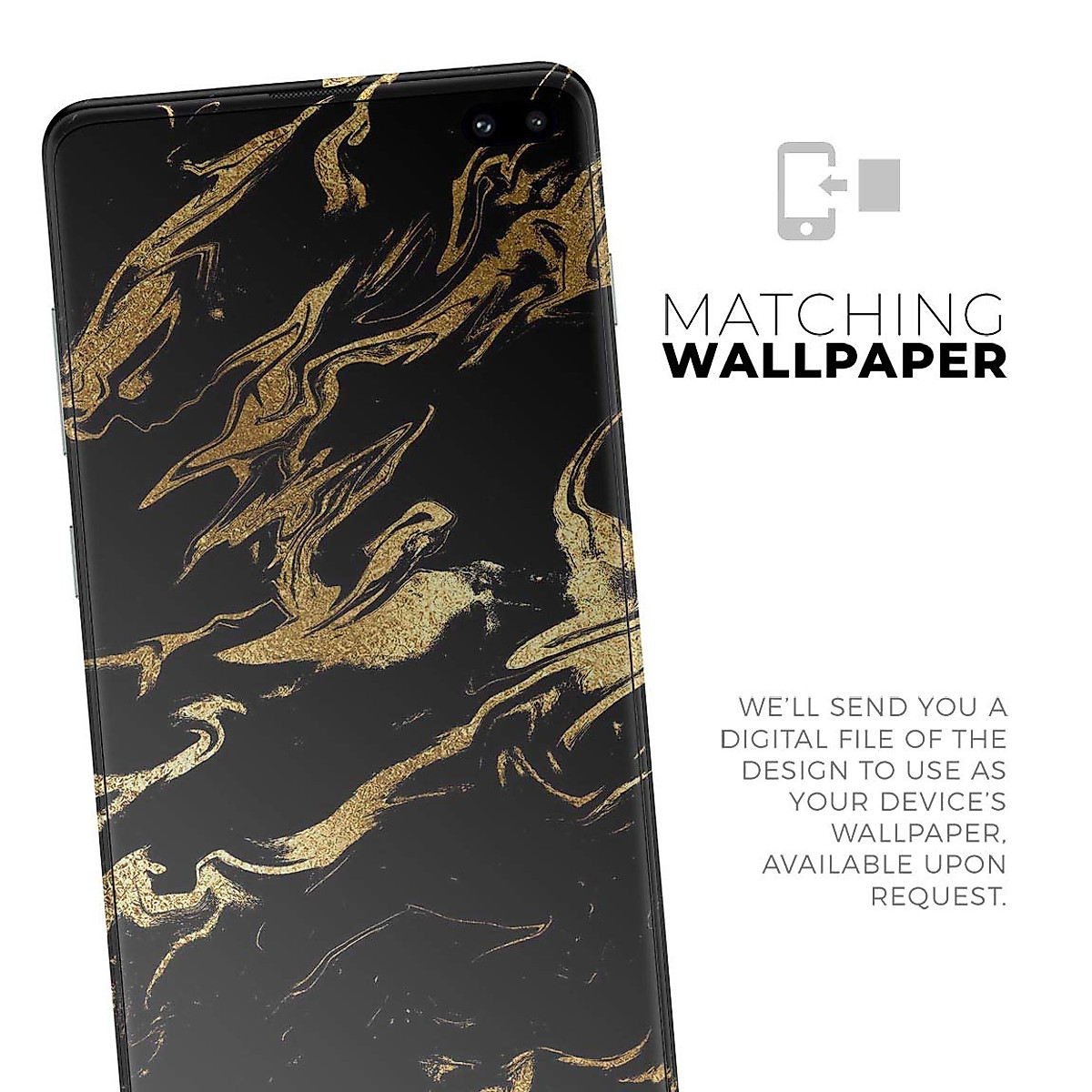 DesignSkinz Black & Gold Marble Swirl V11 Protective Vinyl Decal Wrap Skin Cover Compatible with The Samsung Galaxy S20 (Screen Trim & Back Glass Skin)