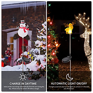 Glintoper 4 Pack Solar Christmas Figurine Lights, Outdoor Lighted Decorative Santa Claus, Snowman, Xmas Tree & Reindeer with Garden Stakes, Warm White LED Lighting Yard Stake for Path Lawn Patio Decor
