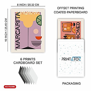 Print A To Z® Cocktail Wall Art Poster Prints Decor Set, UNFRAMED Set of 6 ( 8''x10'' ), Bar Wall Decor, Boho Cocktail Mixology Wall Art Print for Bar - by Print A To Z | Alcohol Bar Themed Kitchen Home, Bar Cart Decor Cocktail Poster, cocktail wall art s