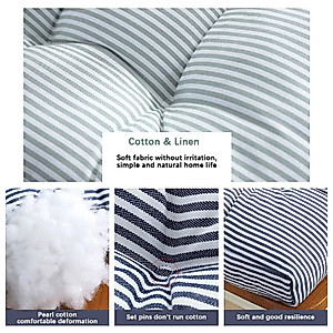 Striped Chair Cushion Round Floor Pillow,Thickened Seat Cushion Canvas Fabric Pearl Cotton Filled Inner Core,Home Office Soft Chair Cushions 17'' Blue