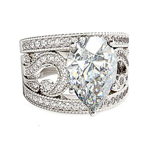 Jeulia 4.7ct Diamond Band Gold Rings Halo Wedding Promise Bridal Set 3PC Pear Cut Sterling Silver Classic Dainty Ring Engagement Anniversary Brilliant with Jewelry Gift Box (7)