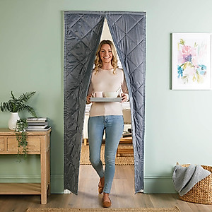 Magnetic Thermal Insulated Door Curtain Fits Door Size 36" x 80", Insulated Hands-Free Closing Door Screen for Winter Warm Cold Protection, Weatherproof, Windproof, Soundproof