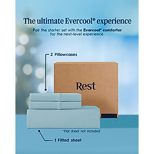 REST® Evercool®+ Starter Sheet Set, 3 PCS with No Flat Sheet, Cooling Sheets Designed for Hot Sleepers and Night Sweats, Knitted with Noble’s IONIC+ Self-Cleaning Silver Yarns, Blue, Full