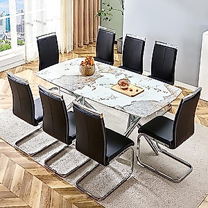 Modern Dining Table for 4 to 6 People with Imitation Marble White Desktop and Dual X-Shaped Silver Metal Legs, Modern Rectangular Kitchen Table for Kitchen Dining Room, 71" W x 39" D x 30" H