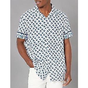 Karl Lagerfeld Paris Men's Floral Print Flowy Shirt, Blue