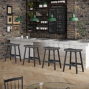 OUllUO Black Gray Bar Stools Set of 2, Backless Saddle Barstools, 25" Counter Height Bar Stools, Gray Solid Wood Counter Stools with Metal Frame for Kitchen Island, 521P-BGWD